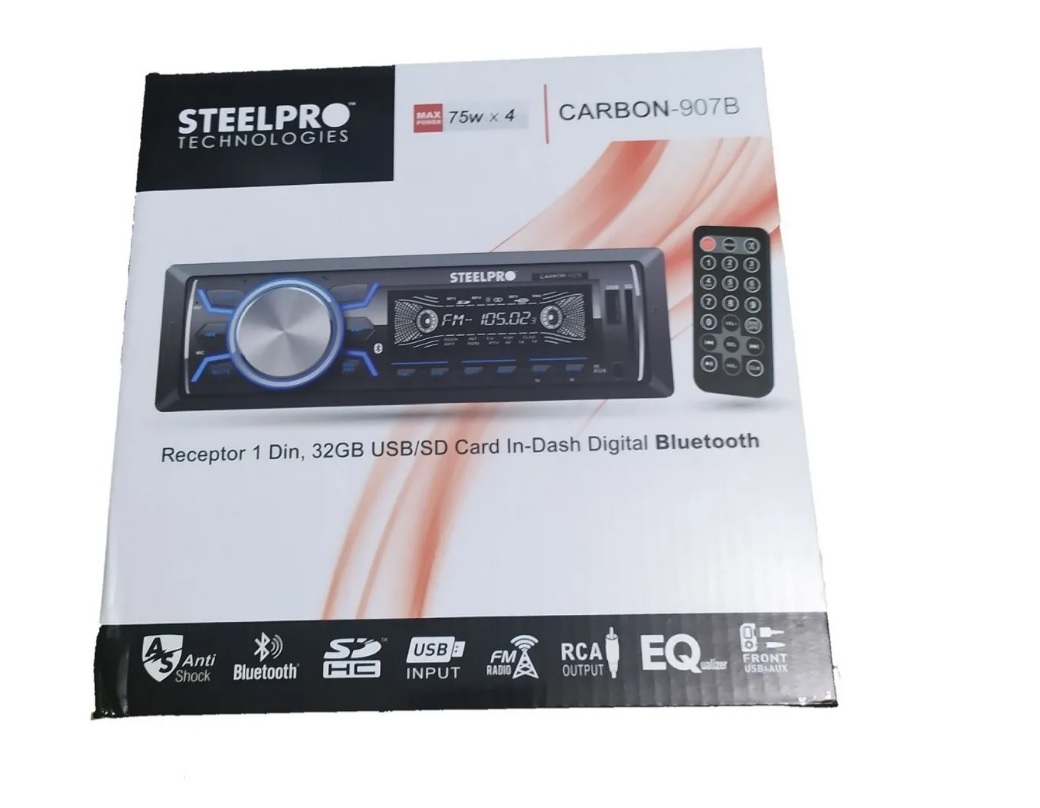 Autoestereo Steelpro Carbón 907B + Par de Bocinas Redondas 6.5 + Par de ...