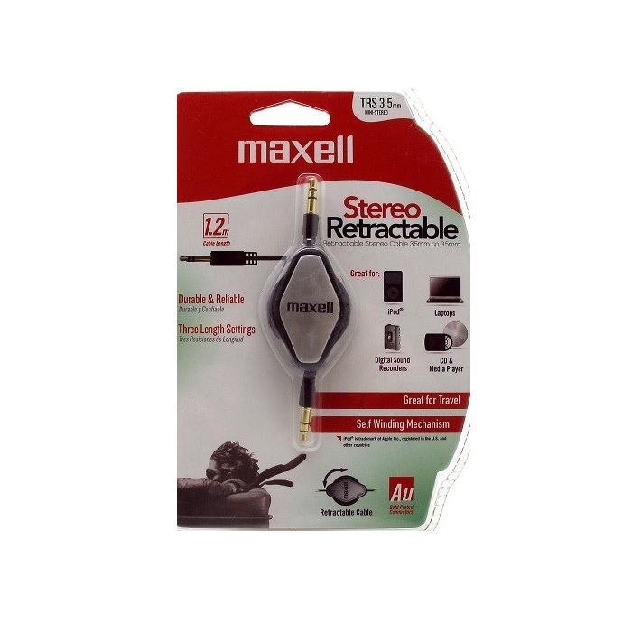 Maxell Cable / Mini Plug A Mini Plug 3.5mm / Retractil / 348026 / Gris