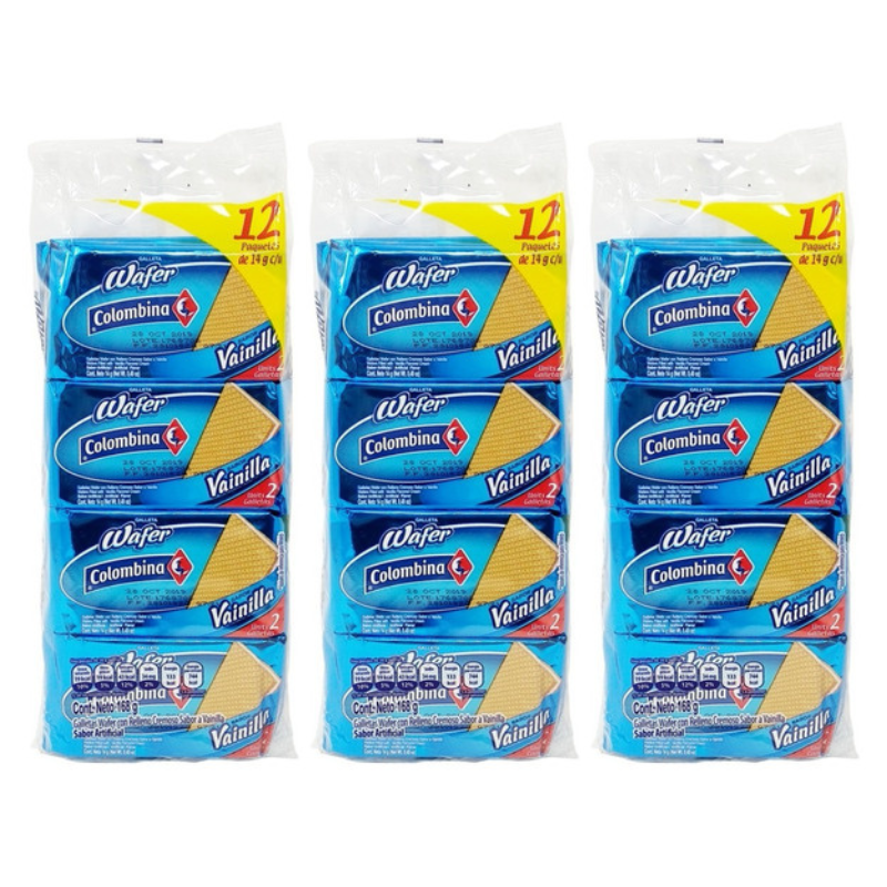 Paquete 4 Galletas Wafer Colombina Vainilla 12 piezas c/u