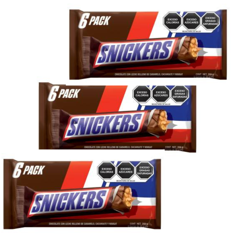 Paquete 3 Chocolate Snickers 6 piezas c/u