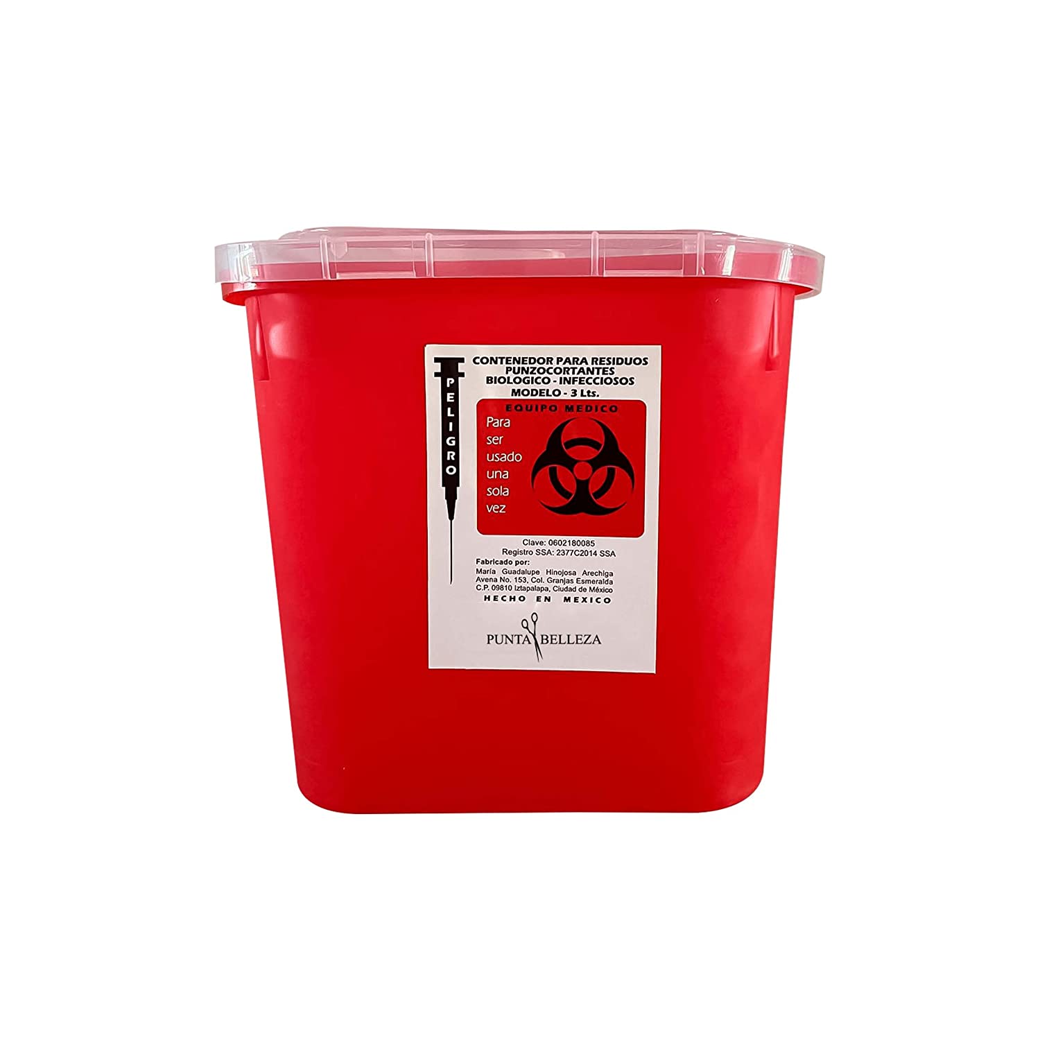 Contenedor Rojo Para Residuos Peligrosos Punzocortantes Rpbi de 3 Lts