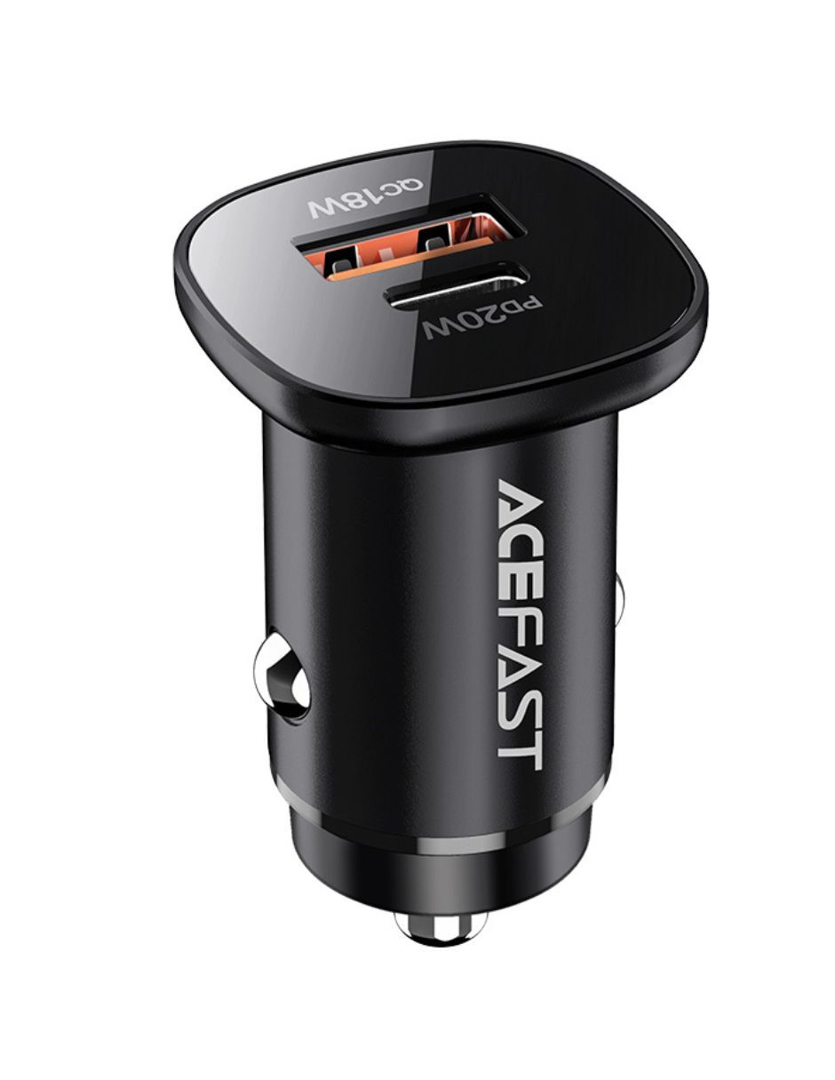 Cargador de Auto Dual USB-A y USB-C Carga Rápida Negro