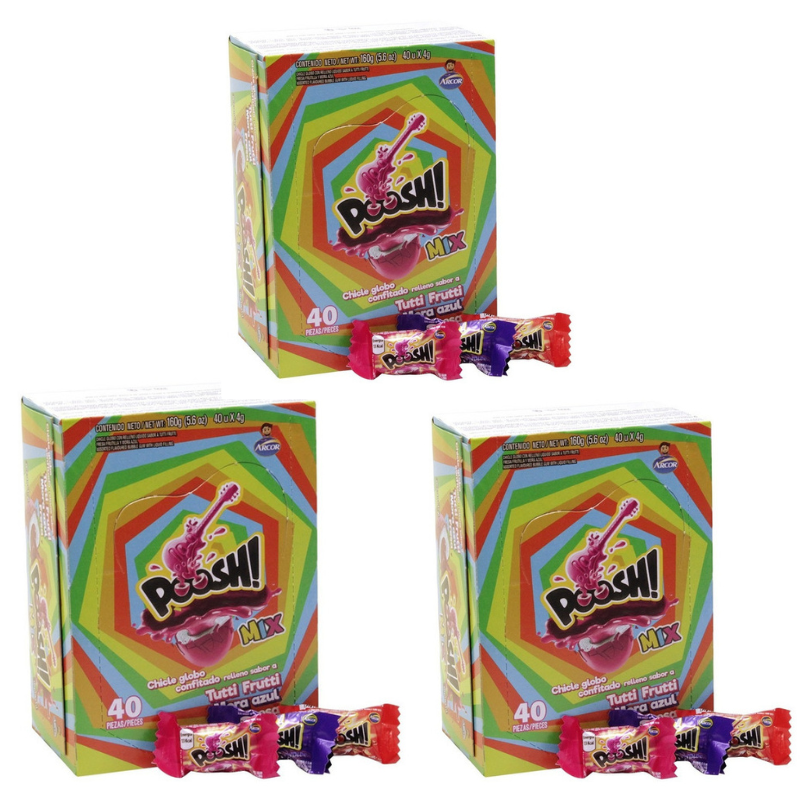 Paquete 4 Chicles Poosh Mix 40 piezas c/u