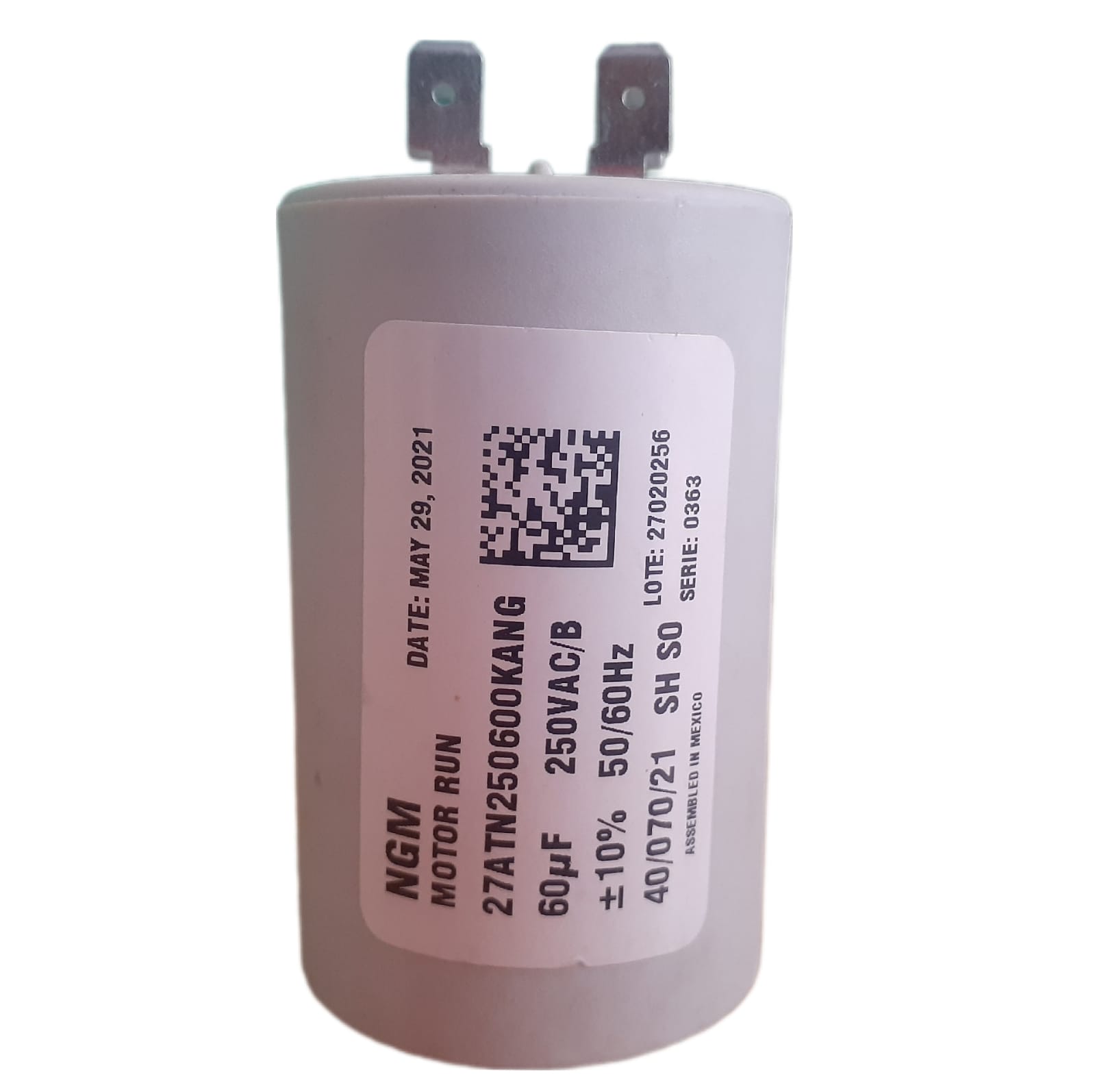 Capacitor de trabajo continúo 60 microfaradios 250 VAC