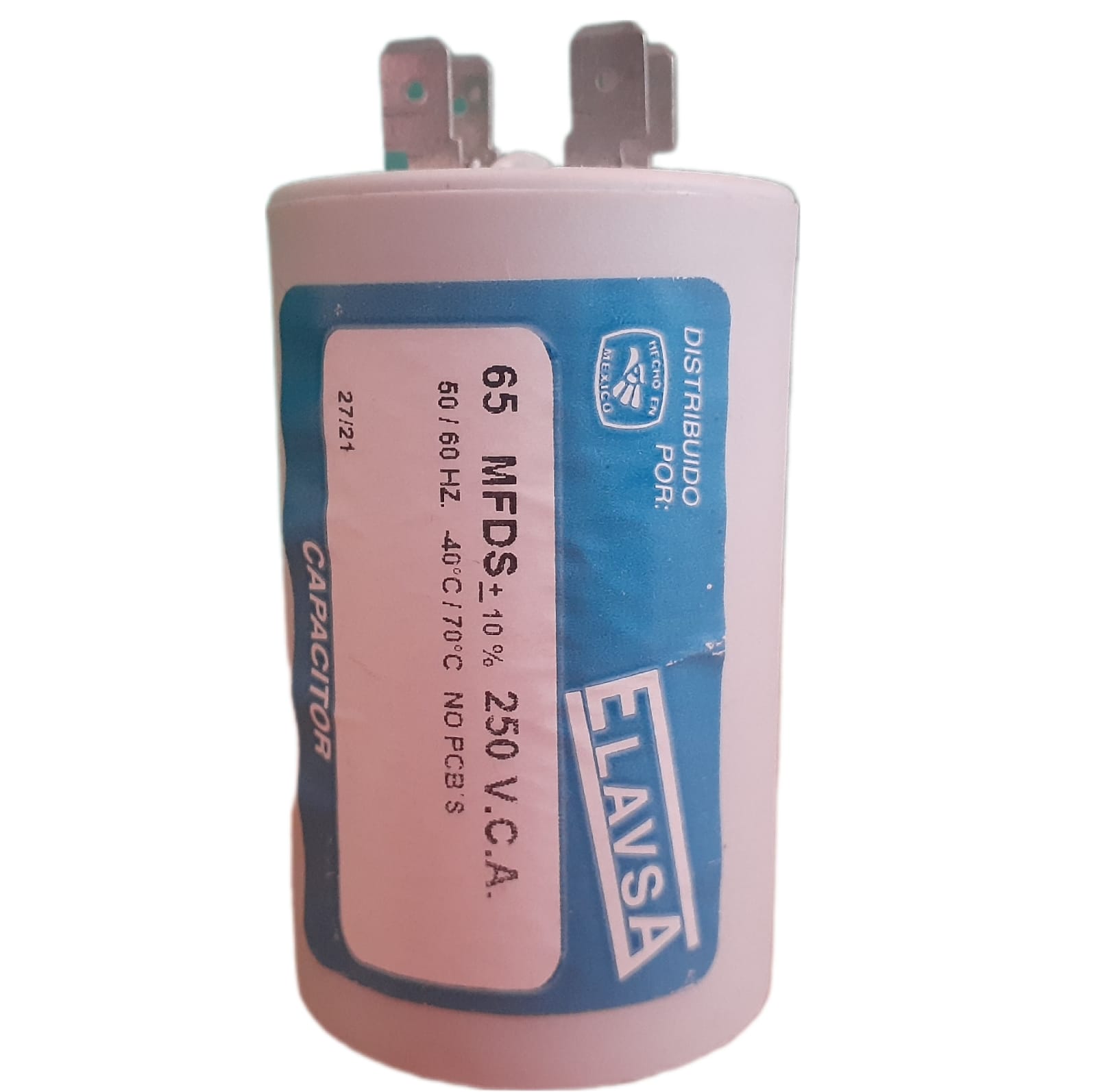 Capacitor de trabajo continúo 65 microfaradios 250 VAC