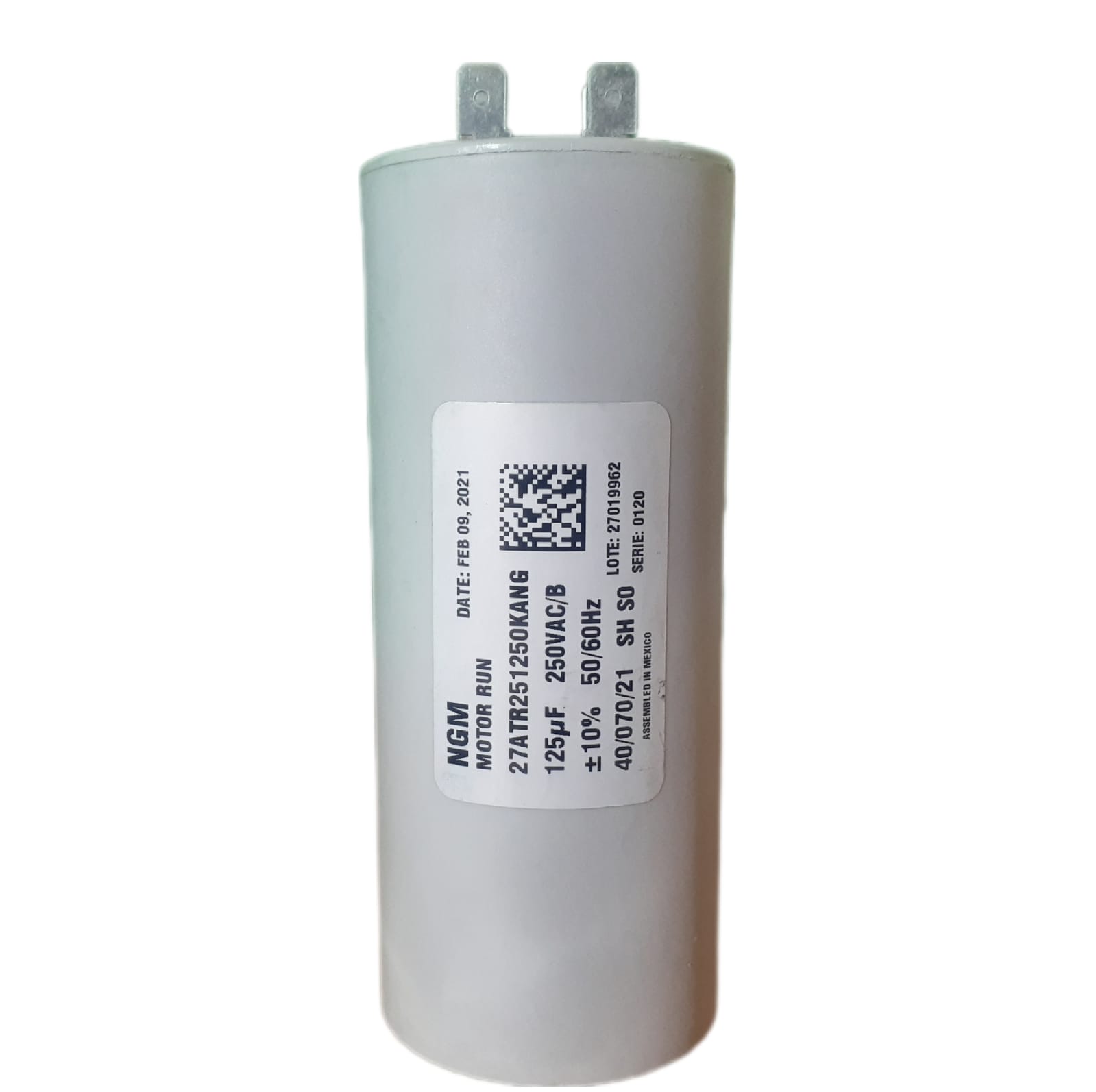 Capacitor de trabajo continúo 125 microfaradios 250 VAC