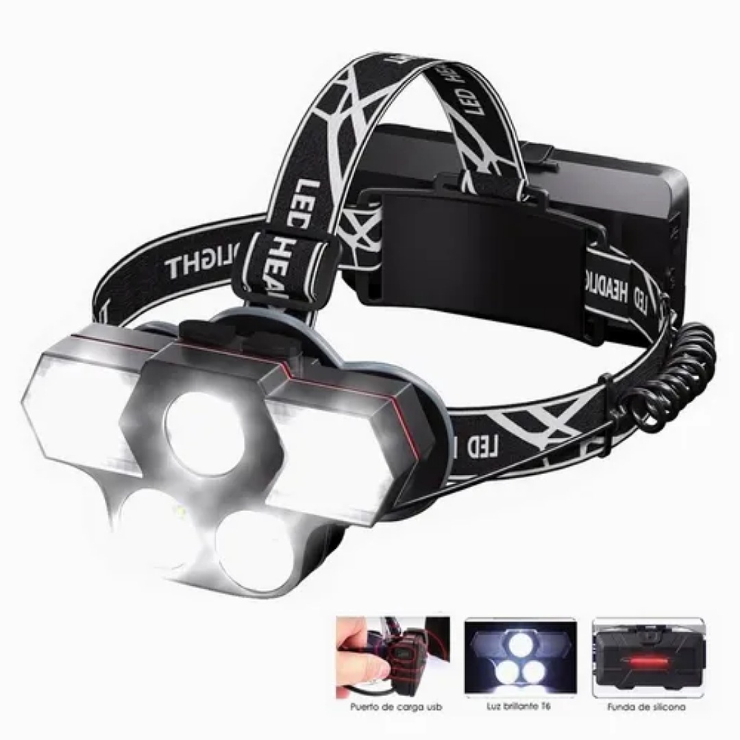 Linterna Cabeza Frontal Led Recargable Minero 9 Modos