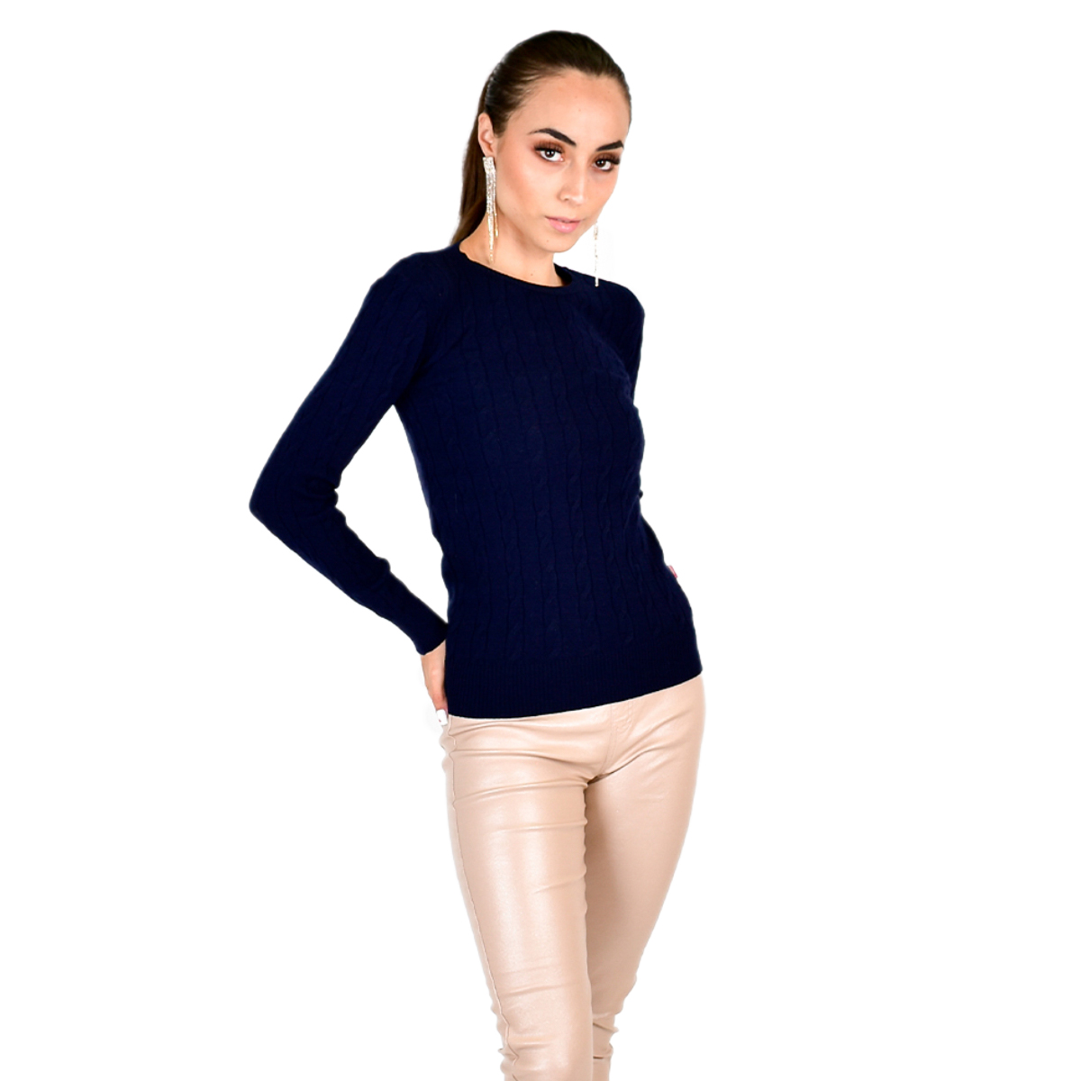 Sueter Manga Larga Trenzado Para Mujer - *002 Azul Marino