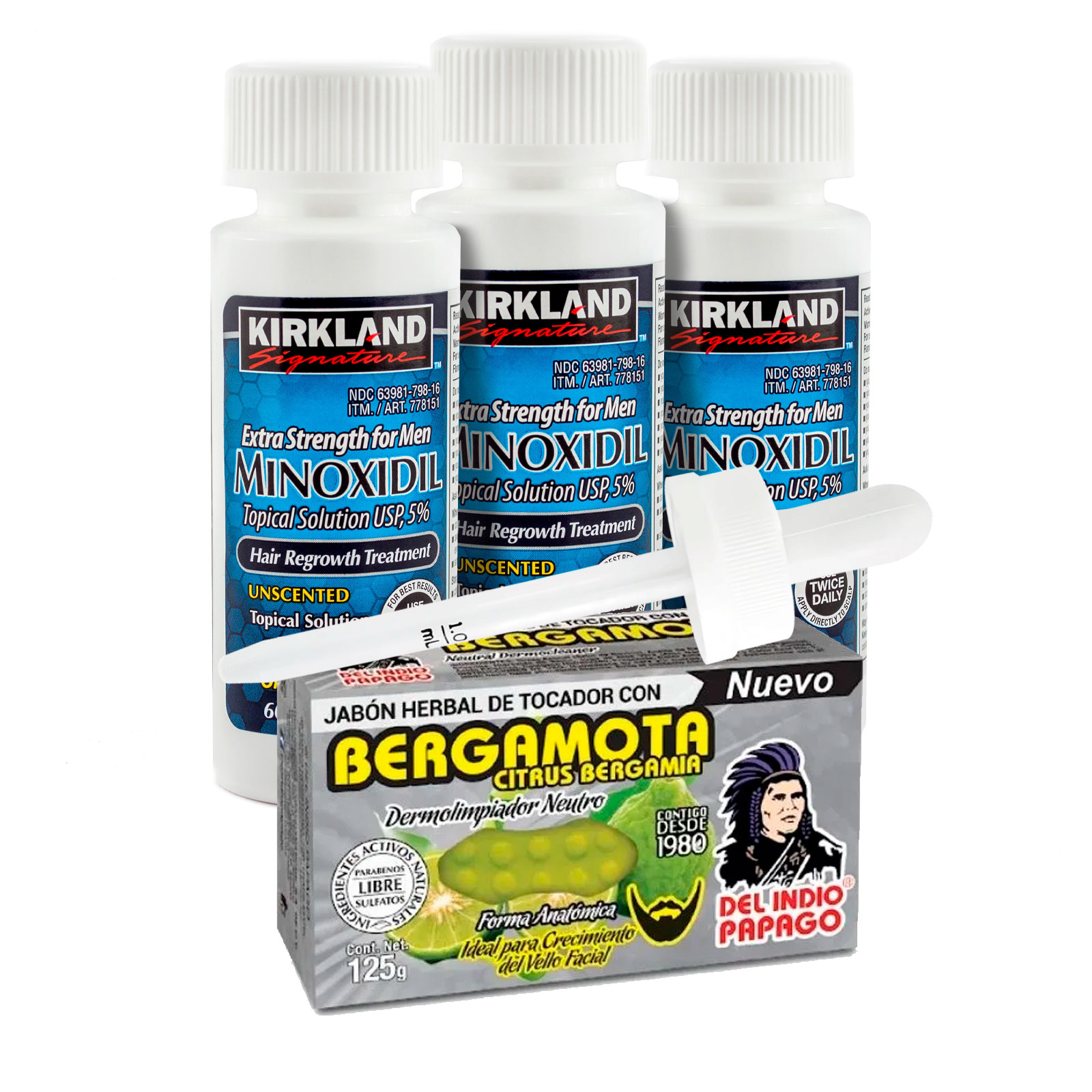 Minoxidil 5 Solución Tópica 3 Meses Jabón Bergamota 125gr Incluye
