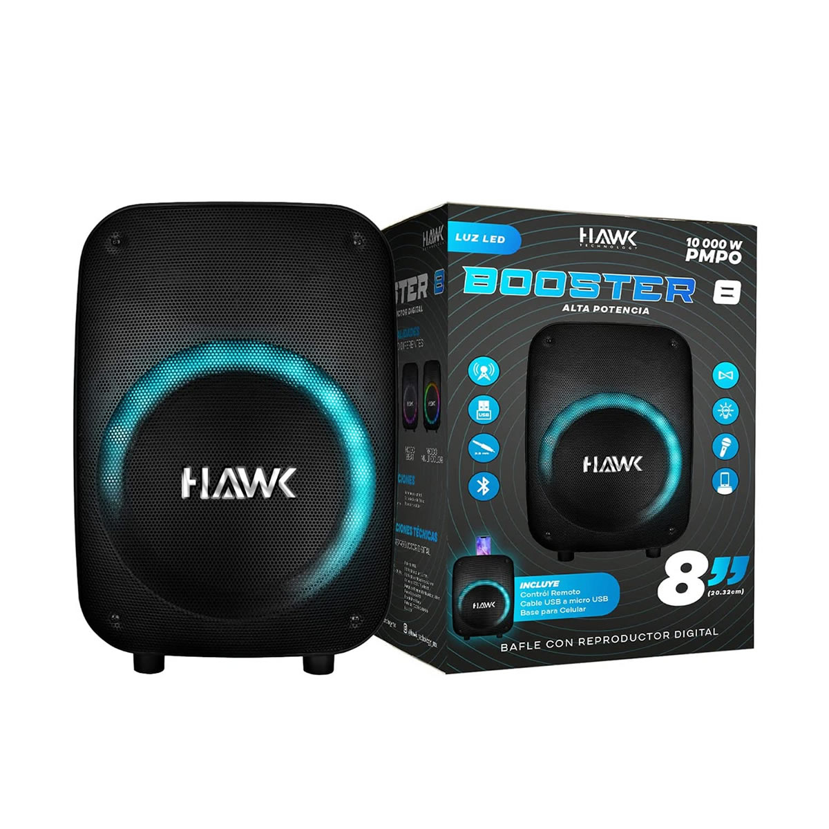 Bafle Con Reproductor Digital Hawk Booster 8 - Negro