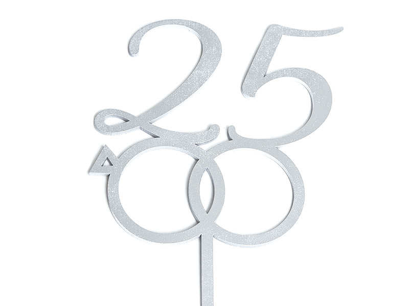 Letrero Pastel Cake Topper 25 Aniversario Plata Bdls-025