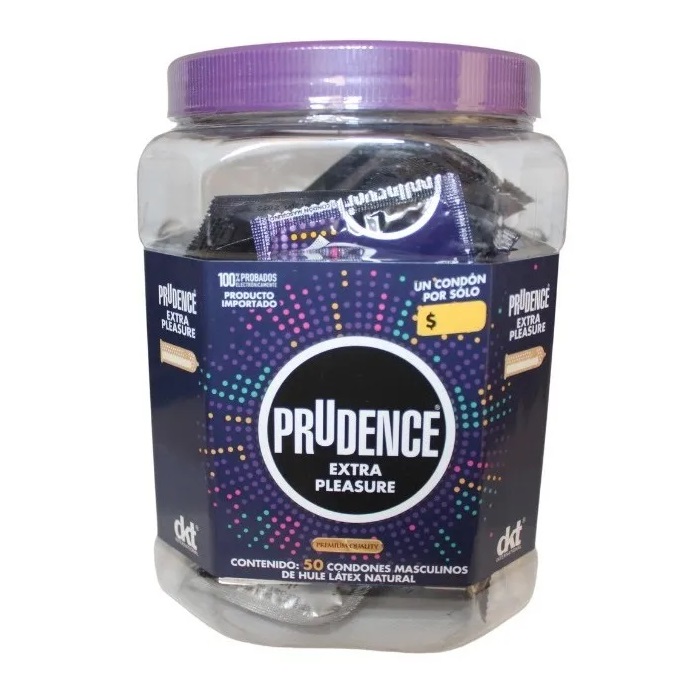 Vitrolero con 50 Condones Prudence Extra Pleasure Texturizados