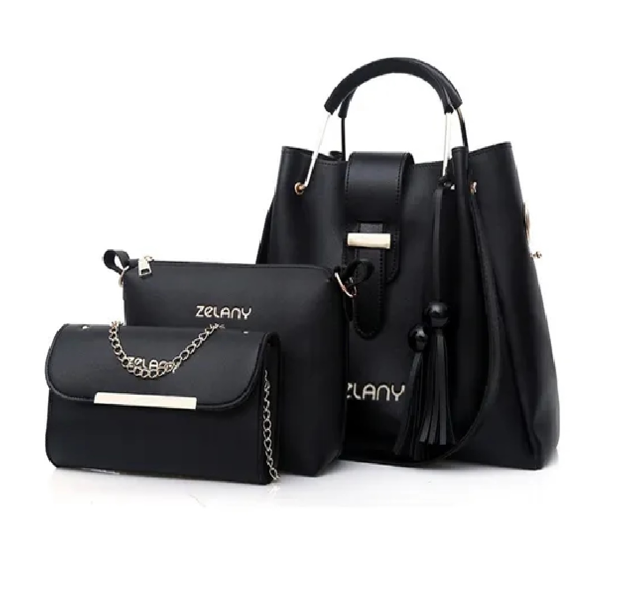 Set De Bolsas Bandolera Mujer Cosmetiquera Cartera Negro