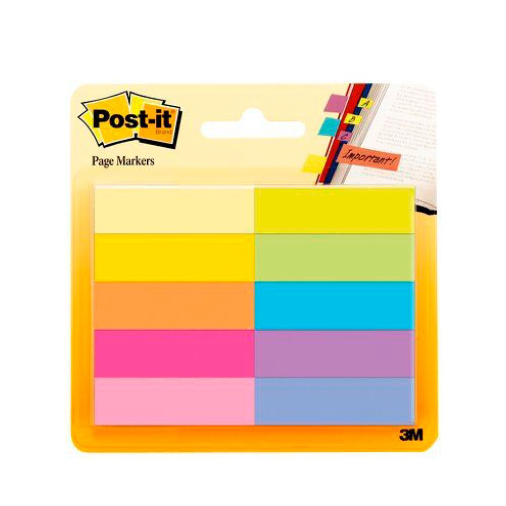 BANDERITAS ADHESIVAS DE PAPEL POST-IT 3M 10 COLORES 12.7mm x 44.5mm