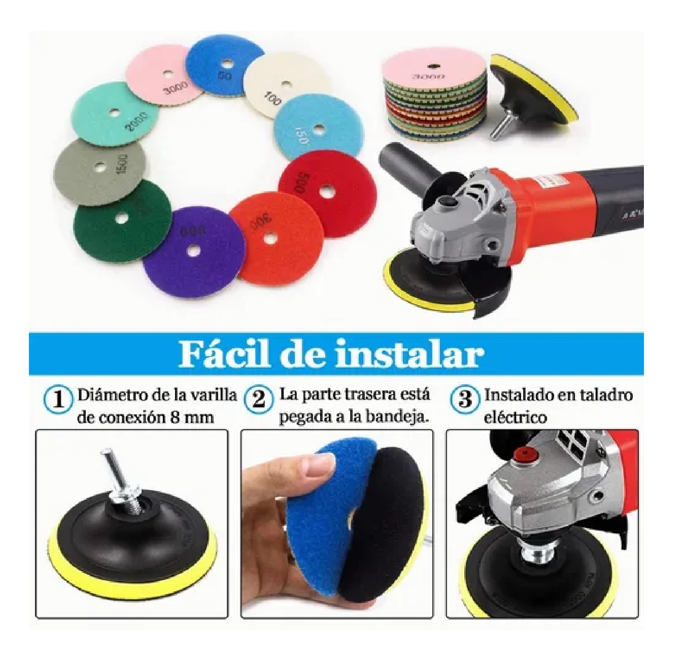 Set De Disco Pulidor Polvo Diamante Mármol Granito