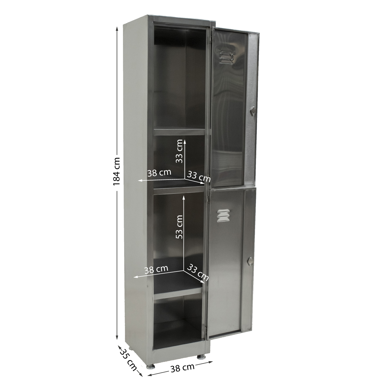 LOCKER DE ACERO INOXIDABLE DE 2 PUERTAS CON CHAPA Y 4 ENTREPAÑOS