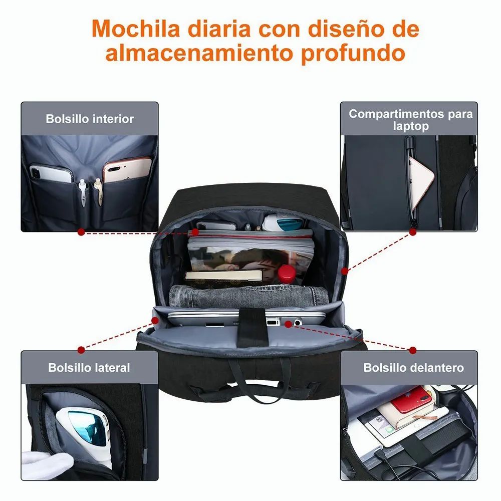 Mochila Para Laptop Con Puerto Y Cable Usb Negra
