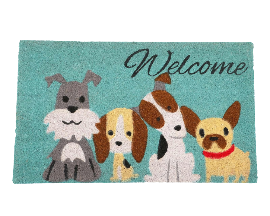 Tapete De Entrada Puerta Fibra De Coco Perritos Welcome