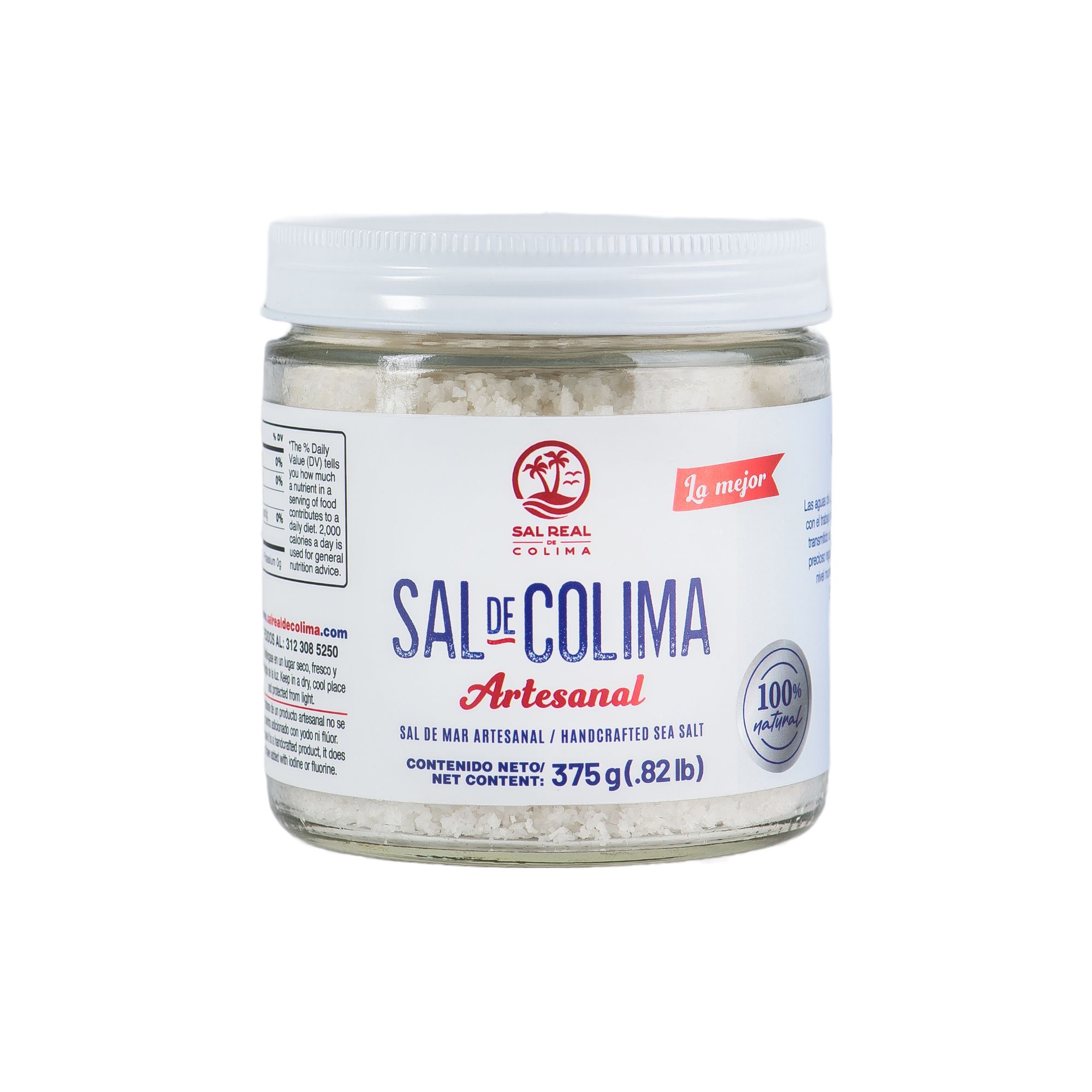Sal de mar artesanal Sal Real de Colima frasco cristal 375 g
