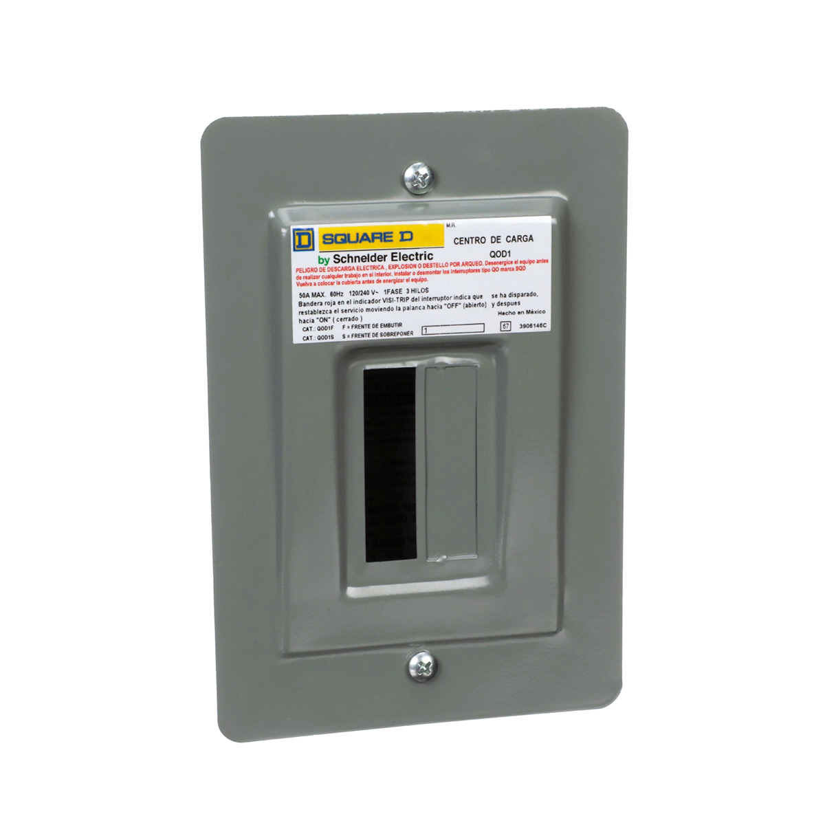 Centro de carga, QOD, Zapatas principales, 50 A 1F, 2h 1SP Nema 1 de empotrar