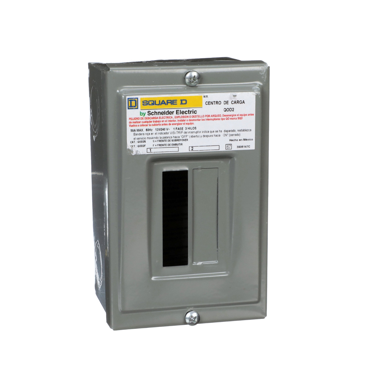 Centro de carga QOD Zapatas principales 50 A 1F, 3H 2SP Nema 1 de sobreponer