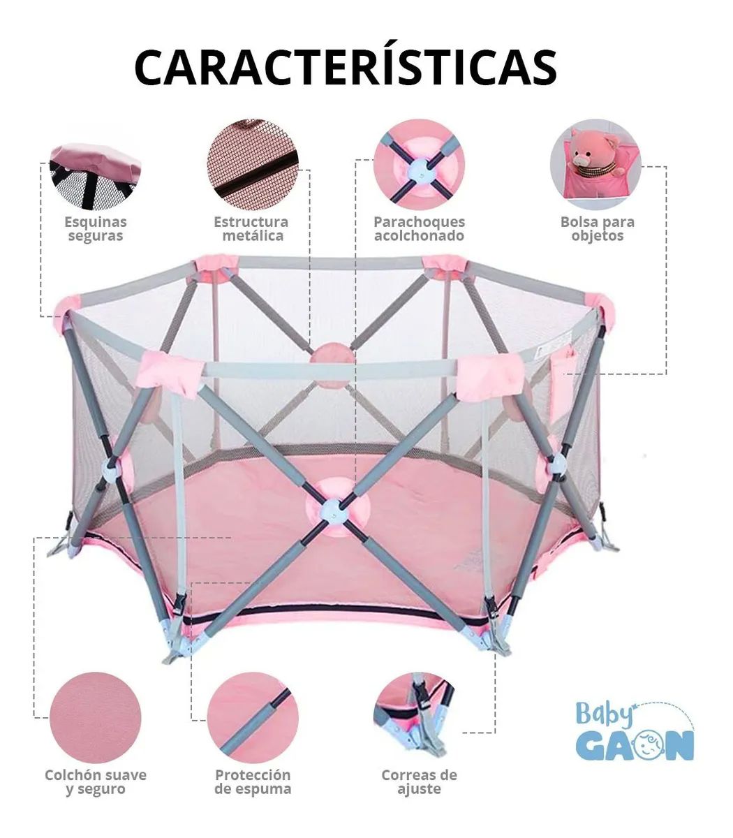 Corral Para Bebe Plegable Rosa