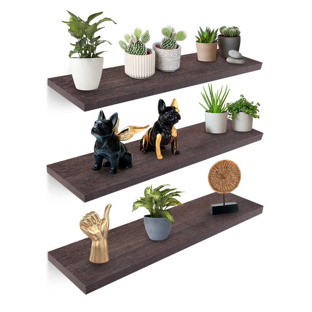 3 REPISAS FLOTANTES DE MADERA MINIMALISTAS 50X15CM PARA PARED REDLEMON