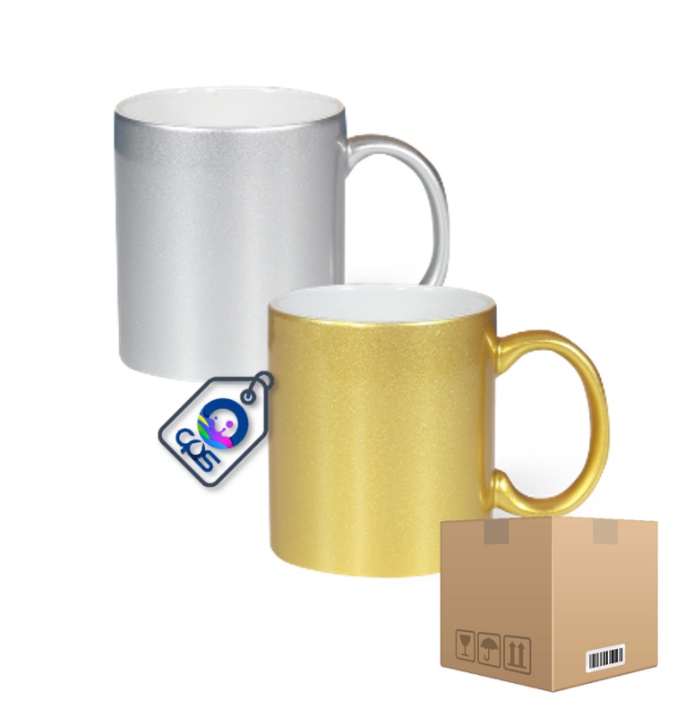 Taza aperlada dorada y/o plata para sublimar, 36 piezas.