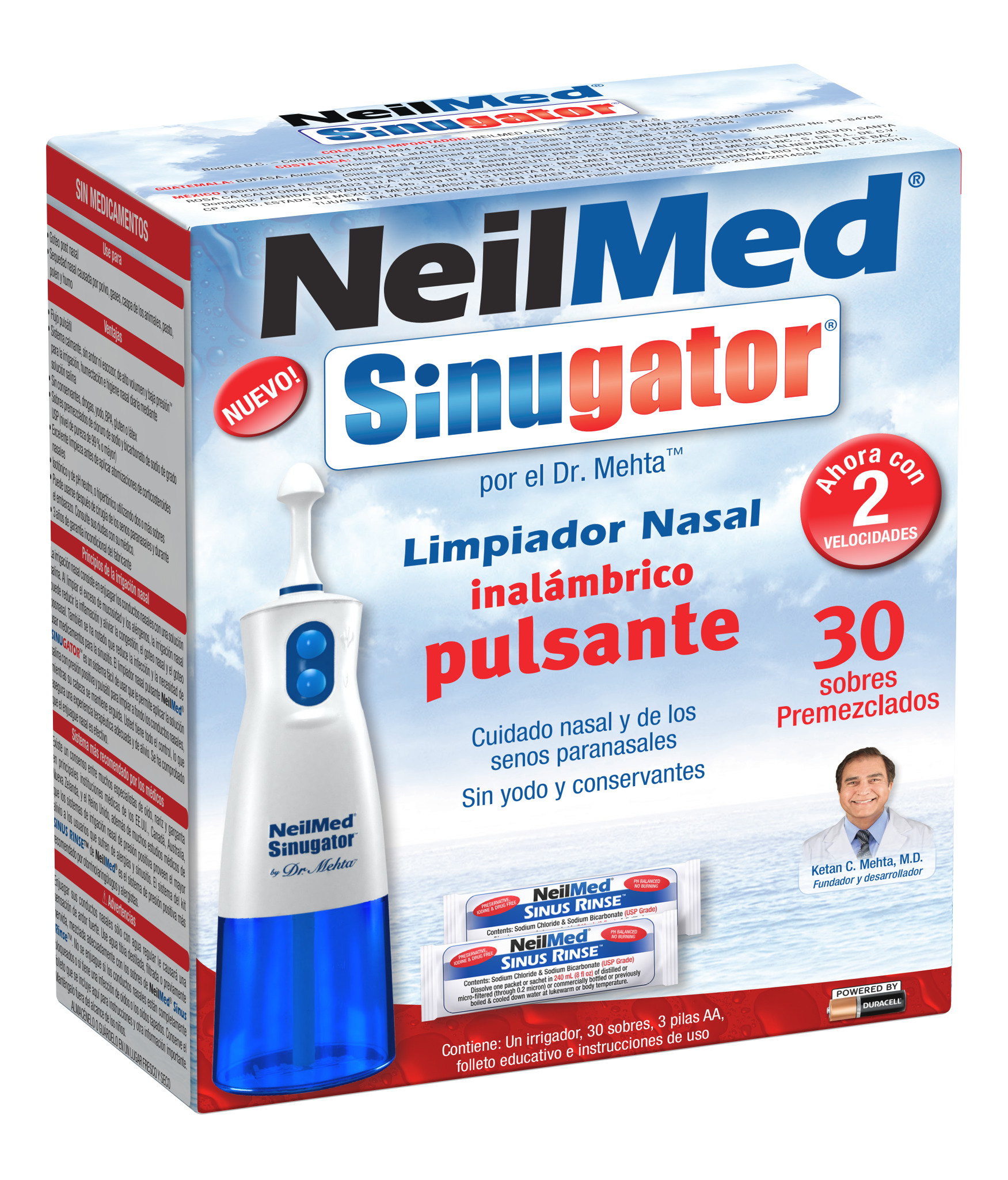 NeilMed Sinugator Lavador Nasal Eléctrico C/30 Sobres Premezclados