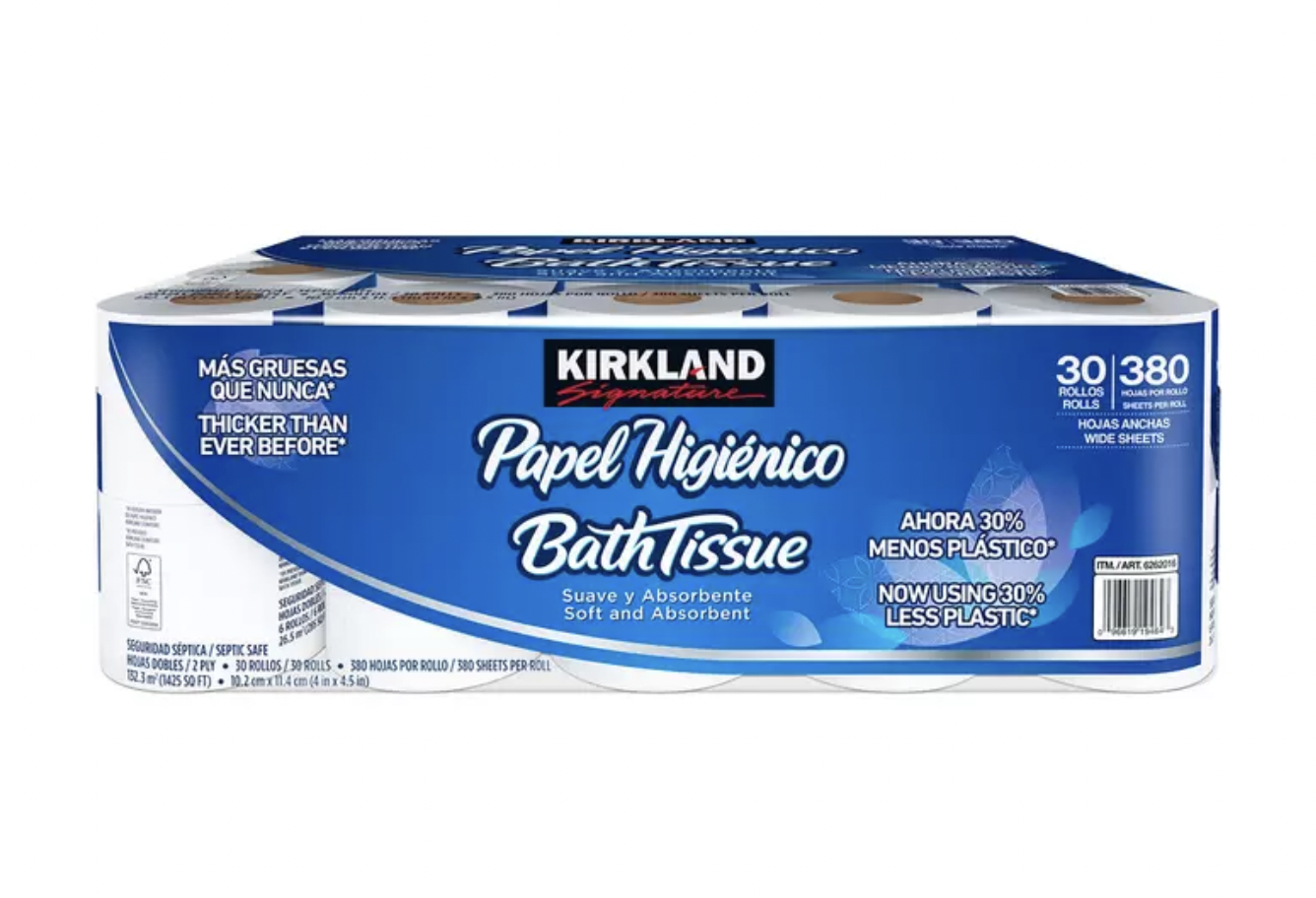 Papel Higiénico Kirkland Signature 30 rollos de 380 hojas dobles