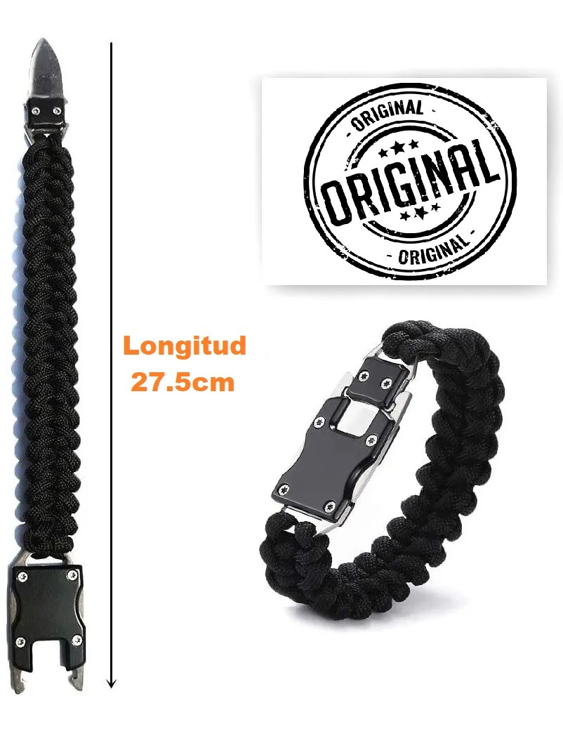 Pulcera Paracord Con Navaja Camping Tactico Autodefensa (Negro)