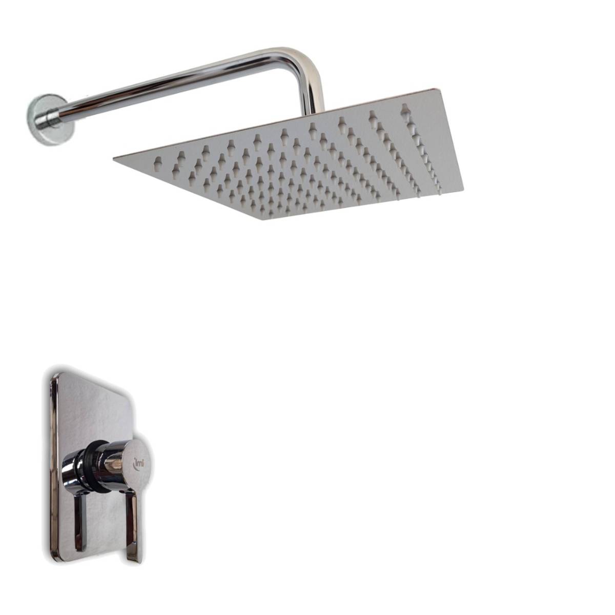 Kit Monomando Cuadrado con Regadera De 20cm Con Brazo 50cm y Chapeton IML