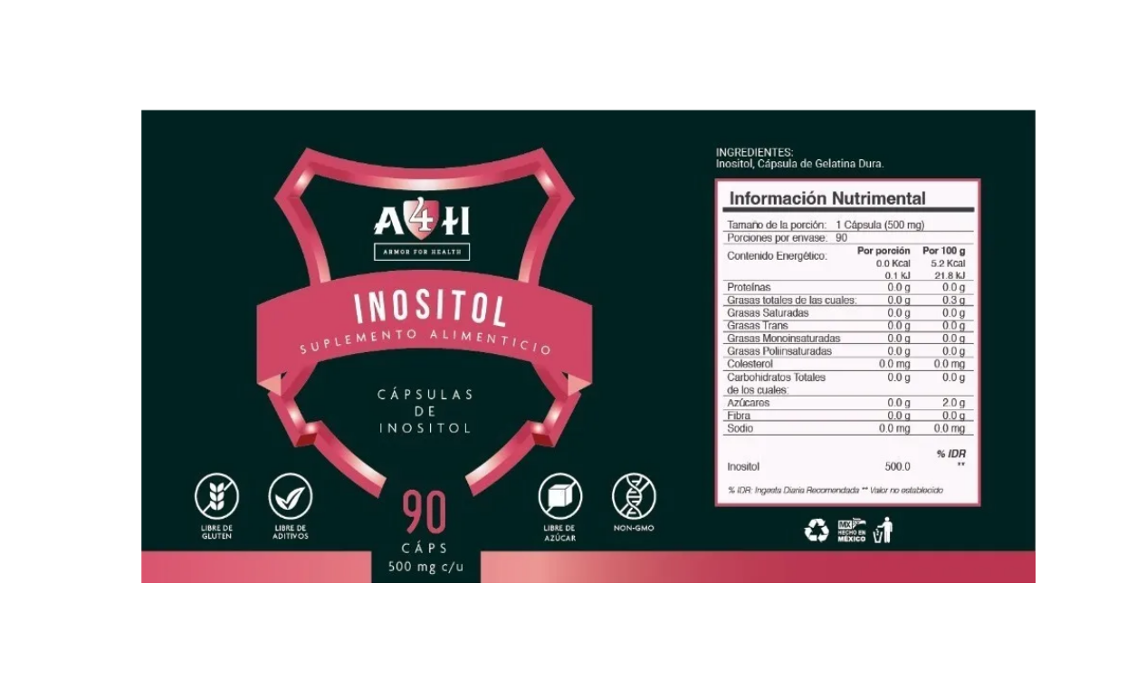 Inositol 180 Cápsulas De 500mg. A4h Inositol Puro Armor