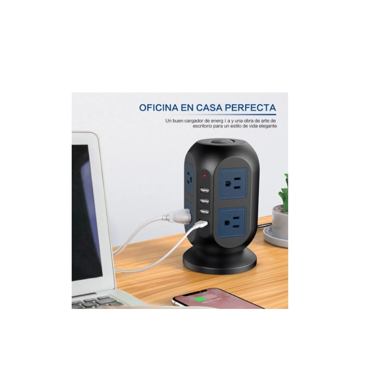 Multicontacto Torre Regleta Vertical 8 Tomas Y 4 Usb, 3m Negro