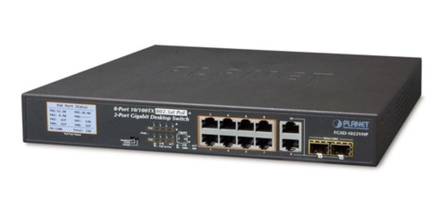 Switch Planet Fast Ethernet FGSD-1022VHP, 8 Puertos 10/100/1000Mbps