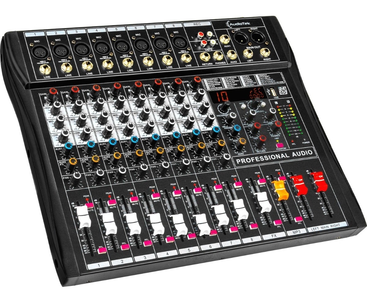 Mezcladora Amplificada Mixer Bluetooth 8 Canales 24 Efectos
