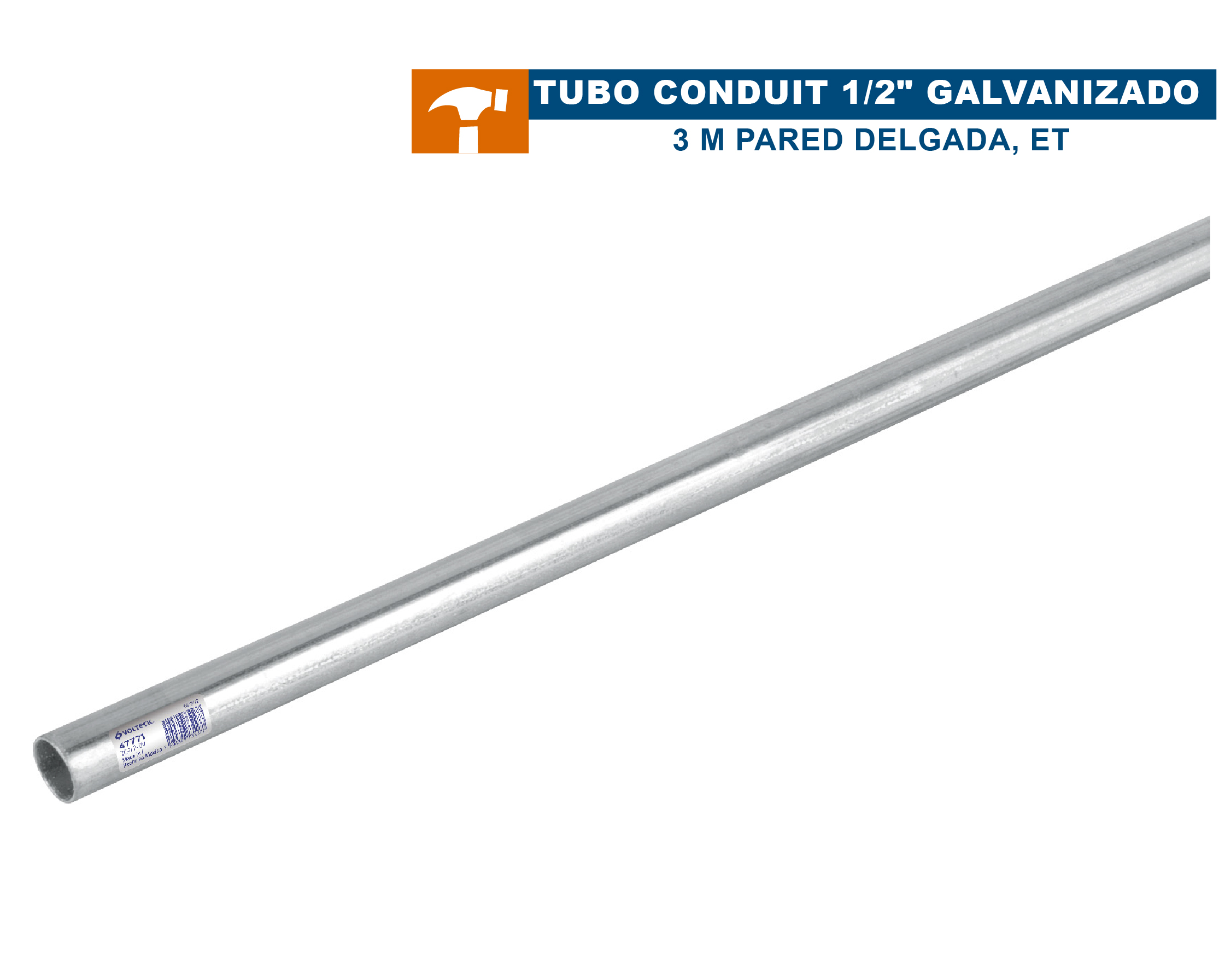 TUBO CONDUIT 1/2" GALVANIZADO 3 M PARED DELGADA, TRUPER, 47771