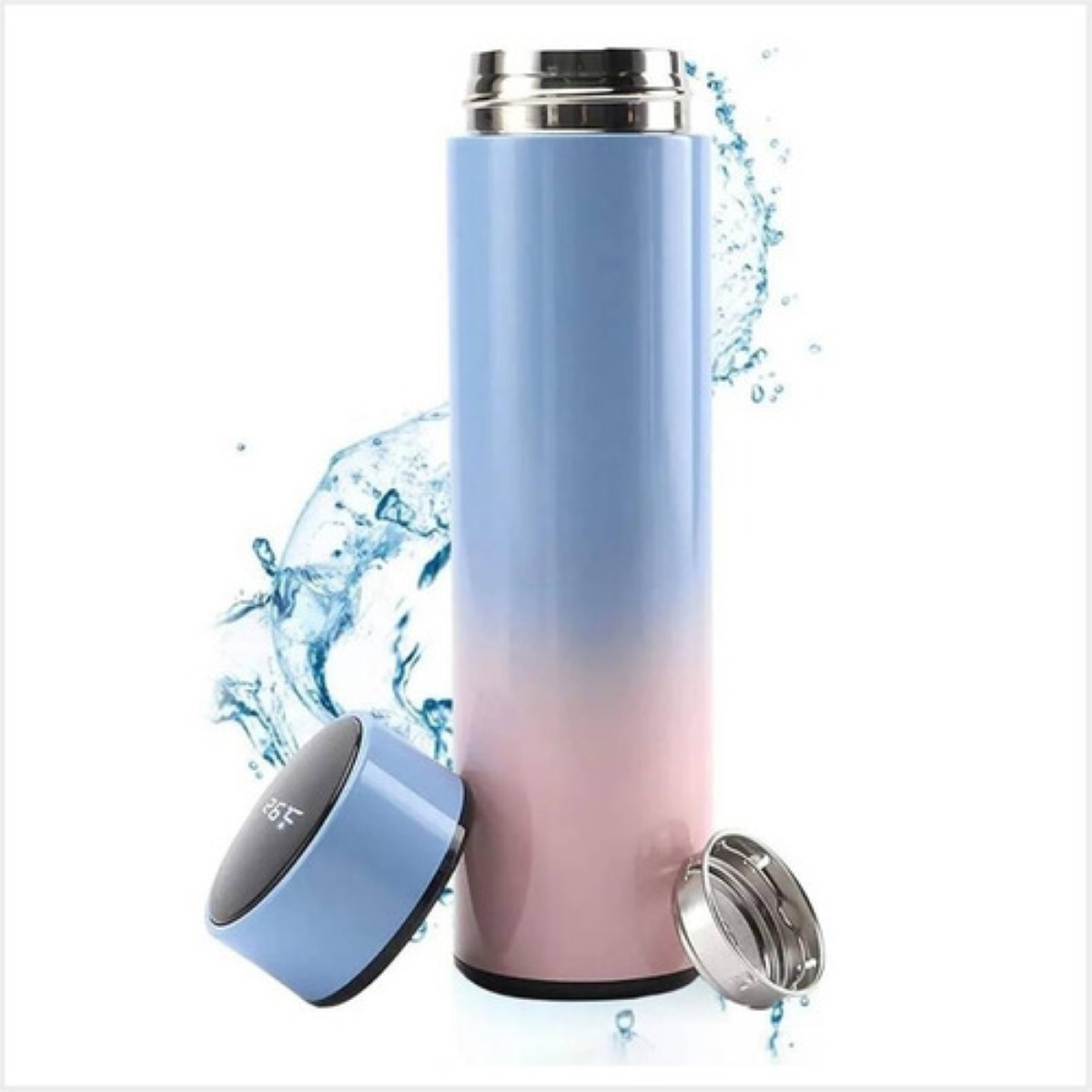 Termo Digital De Acero Inoxidable Frío Y Caliente De 17 Oz Rosa con Azul