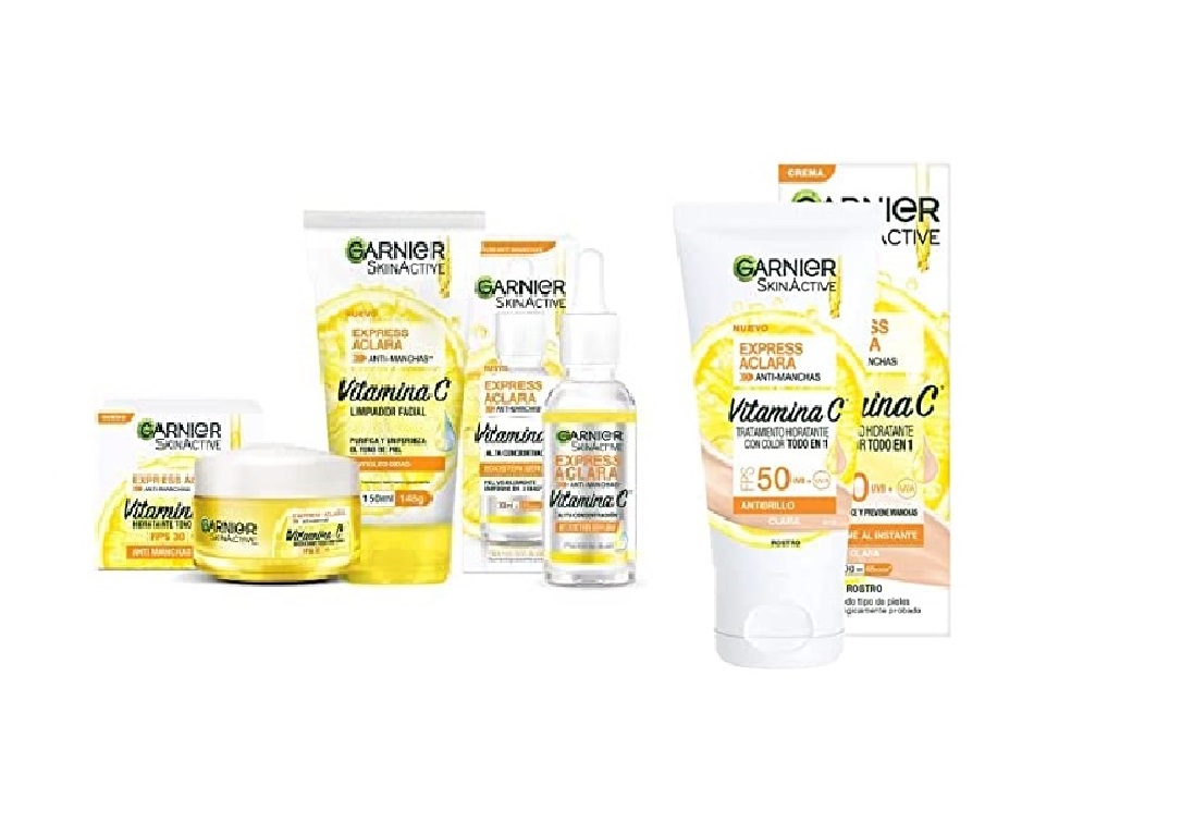 Garnier Skin Active Kit express aclara: serum, crema y gel con vitamina ...