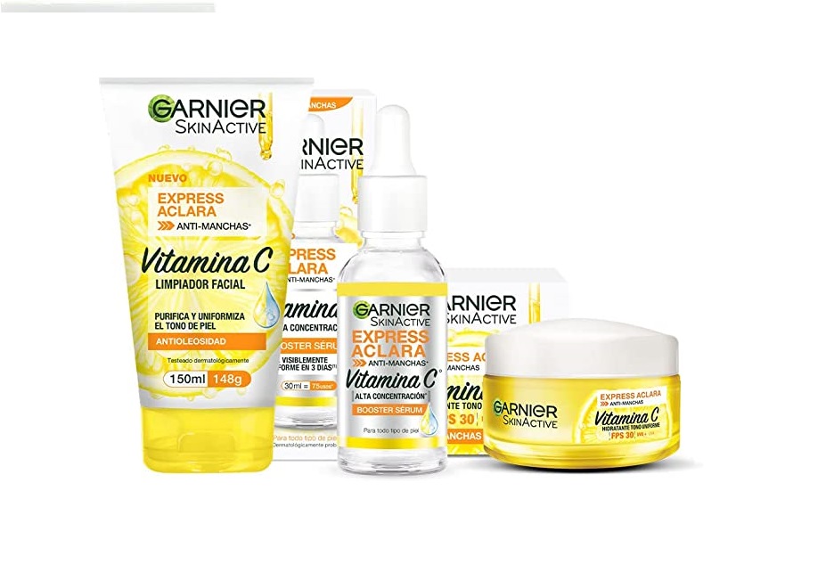 Garnier Skin Active Kit express aclara: serum, crema y gel con vitamina ...