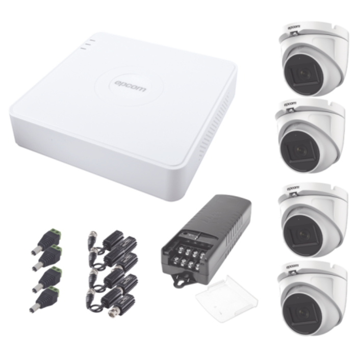 KIT Epcom TurboHD con Audio 1080p DVR 4 canales 4 cámaras domo