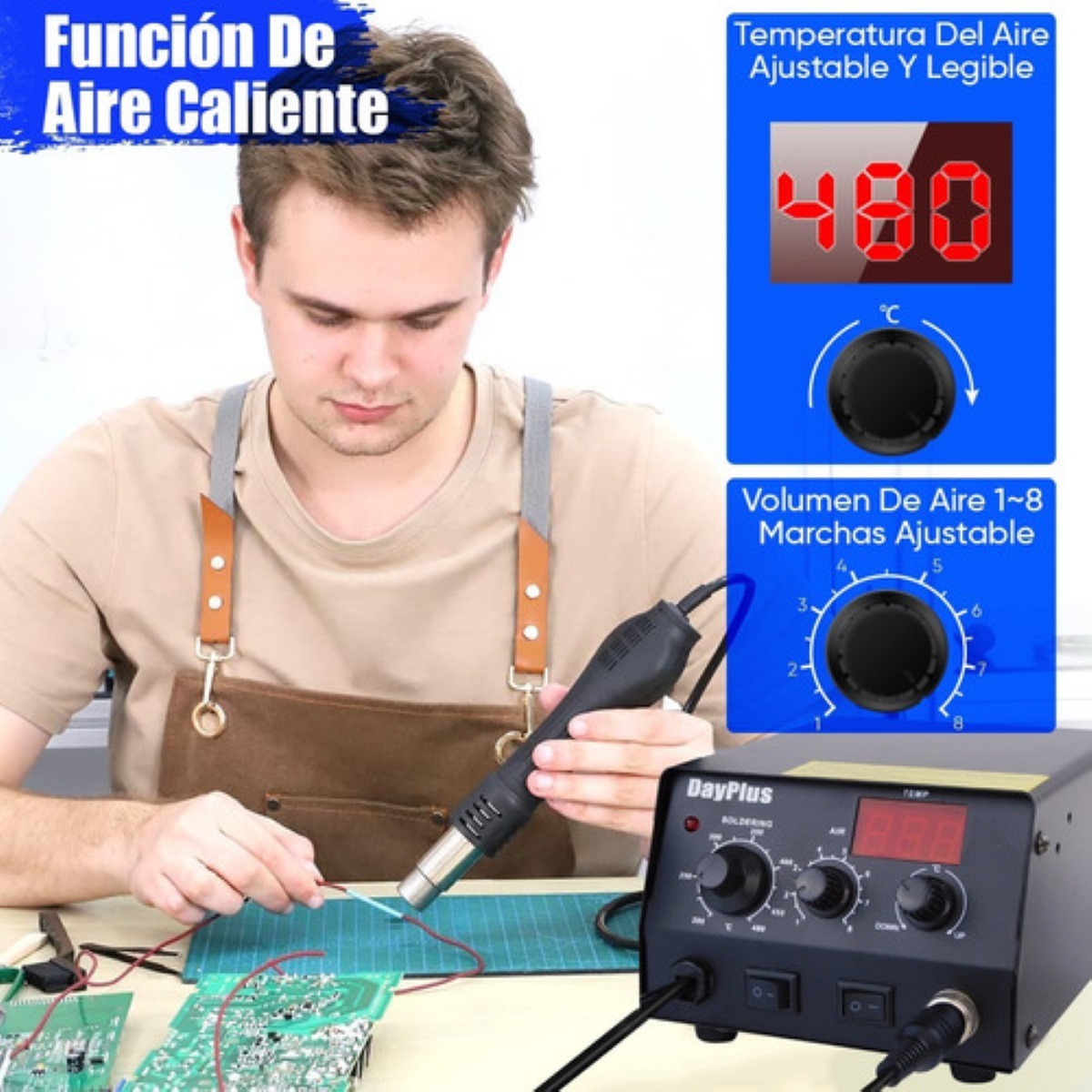 Estación De Soldar 2 In 1 Pistola De Calor Y Cautín 750w Negro