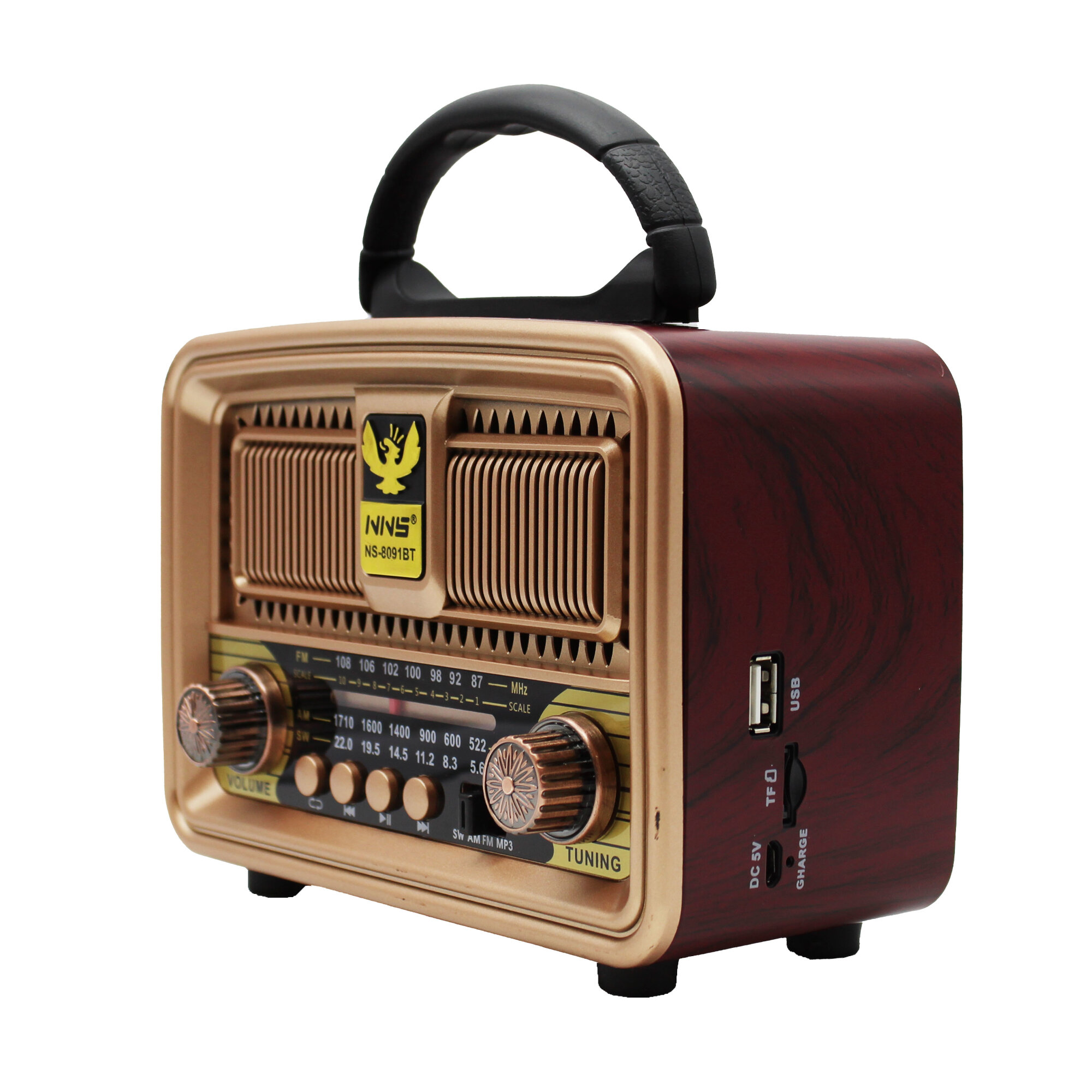 Radio Retro Clásico AM FM Con Bluetooth MP3 TF USB YX-0671 Dorado
