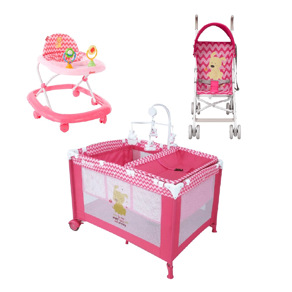 Combo D´bebé Zoo Baby Andadera Carriola Corral Rosa