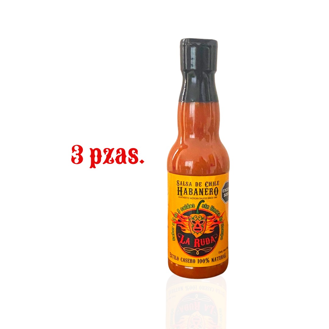 Salsa la Ruda 180g de chile habanero caja con 3 piezas