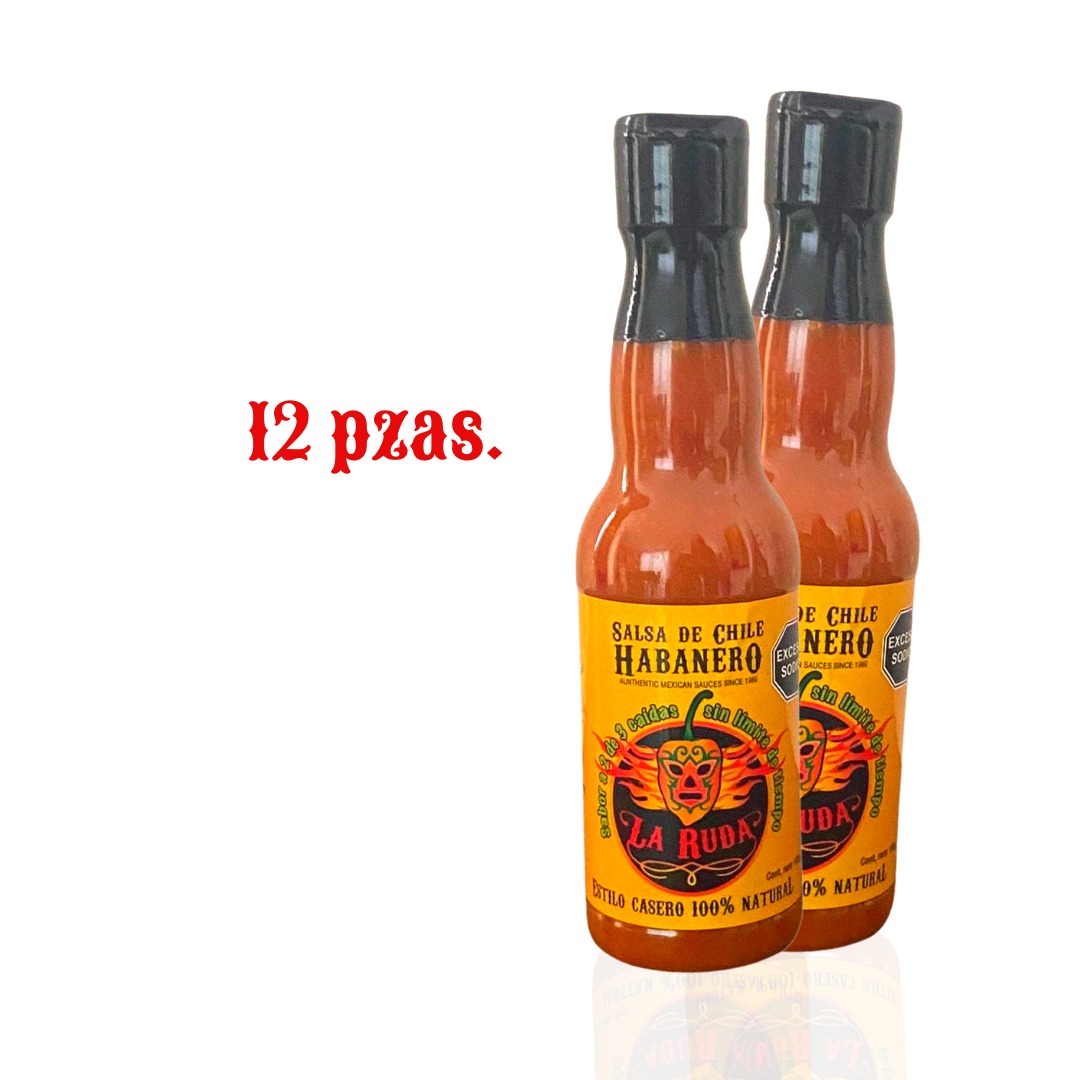 Salsa la Ruda 180g de chile habanero paquete de 12 piezas