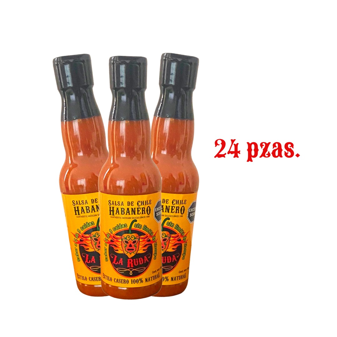 Salsa la Ruda 180g de chile habanero paquete de 24 piezas