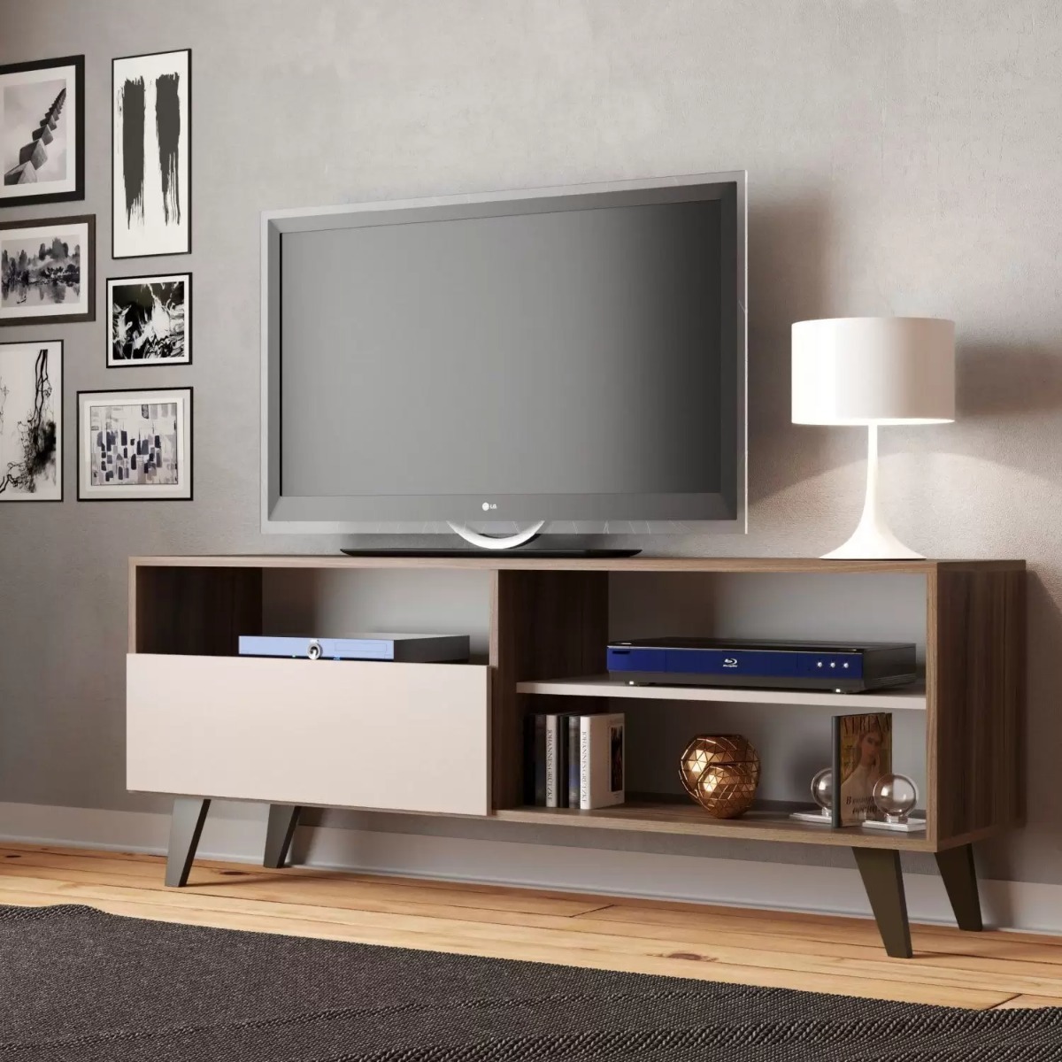 Rack Mueble Tv 55 Modelo Brasil Color Nogal Minimalista
