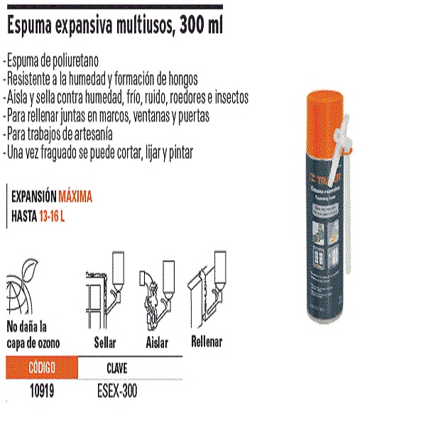 Espuma Expansiva Poliuretano 300 Ml Truper 3 Piezas