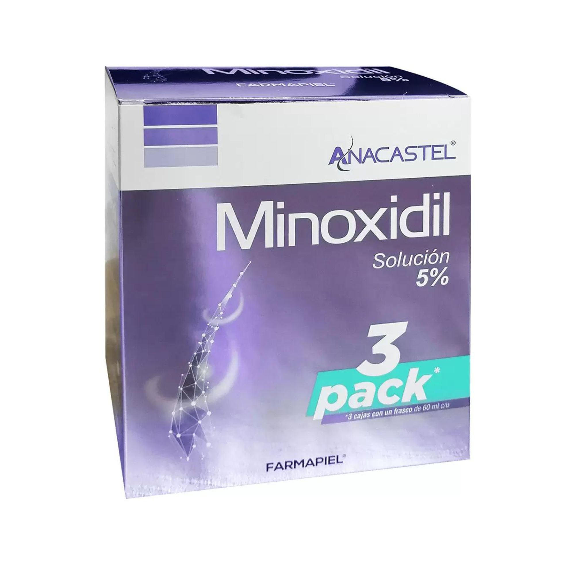 Solución Minoxidil 5% AnaCastel 3 pack 60 ml